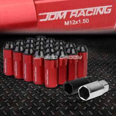 JDM ALUMINUM RED LUG NUTS W/CAP+ADAPTER 20PCS/SET M12X1.5 23MM OD/53MM ...