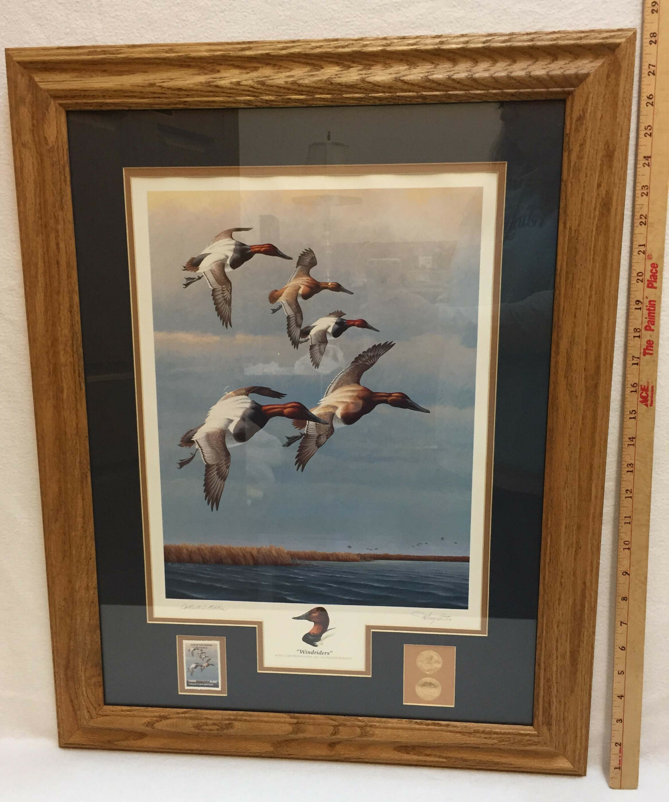 Windriders Ducks Print Signed Framed 28" Stamp & 2 Earth Day Coins ...