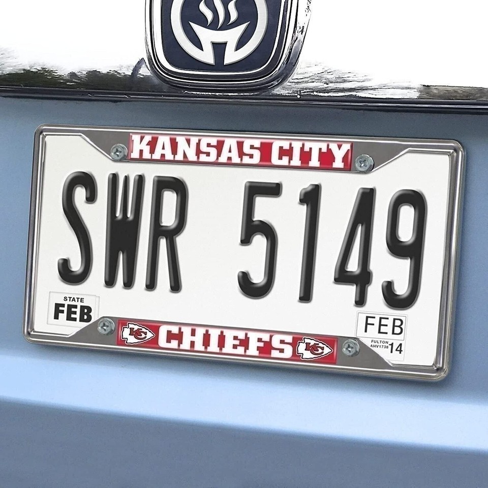 Kansas City Chiefs Metal License Plate Frame Chrome Tag Cover 6x12 Inch ...