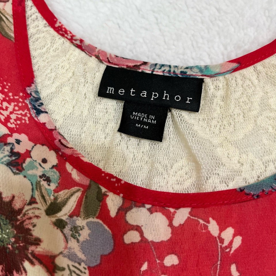 Metaphor Semi Sheer Top Size Medium Lace Inlay Floral Red | eBay