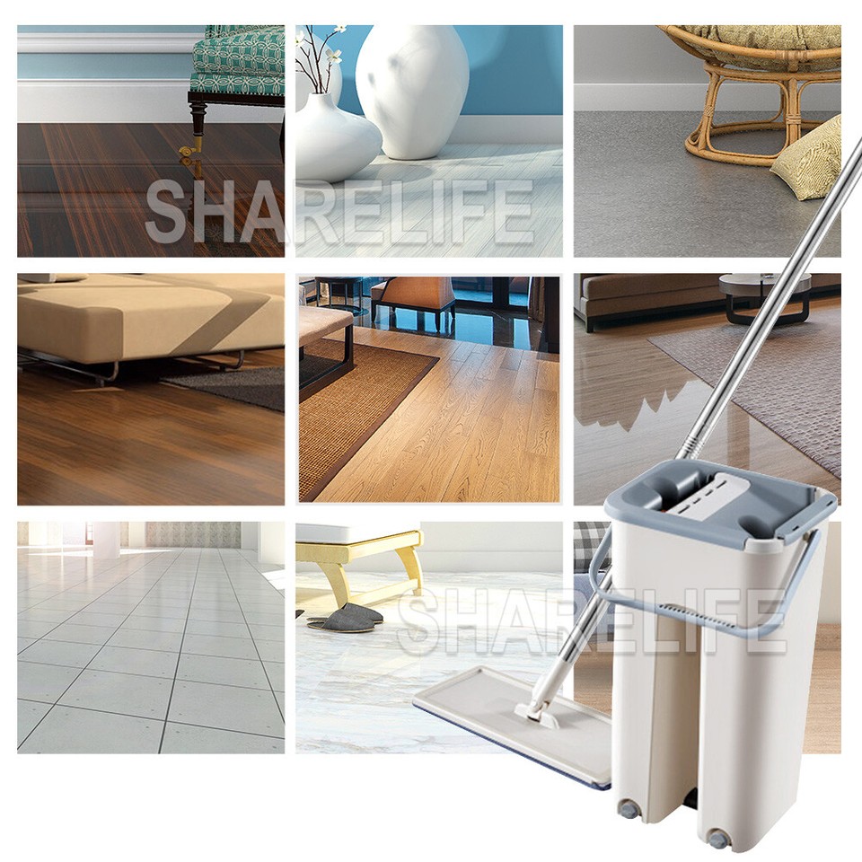 Mop Bucket Wet Dry Rinse Wash 360 Rotating Squeeze Flat Floor Cleaner ...