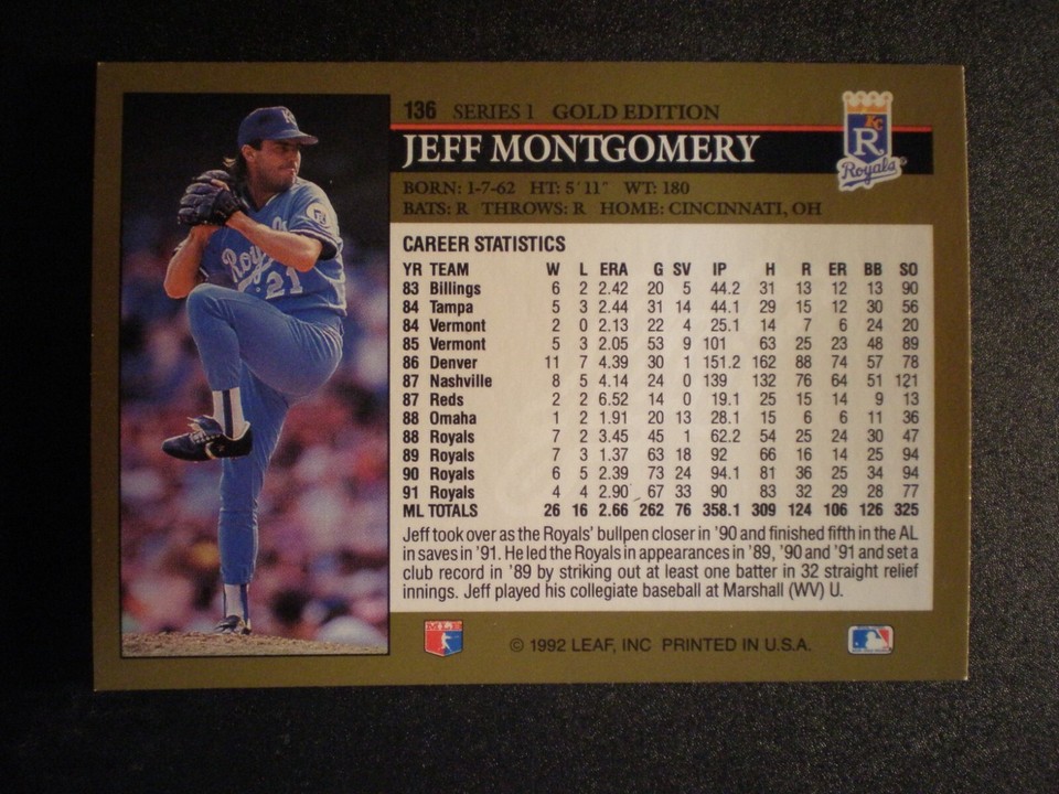 1992 Gold Leaf Royals Jeff Montgomery Card # 136 | eBay