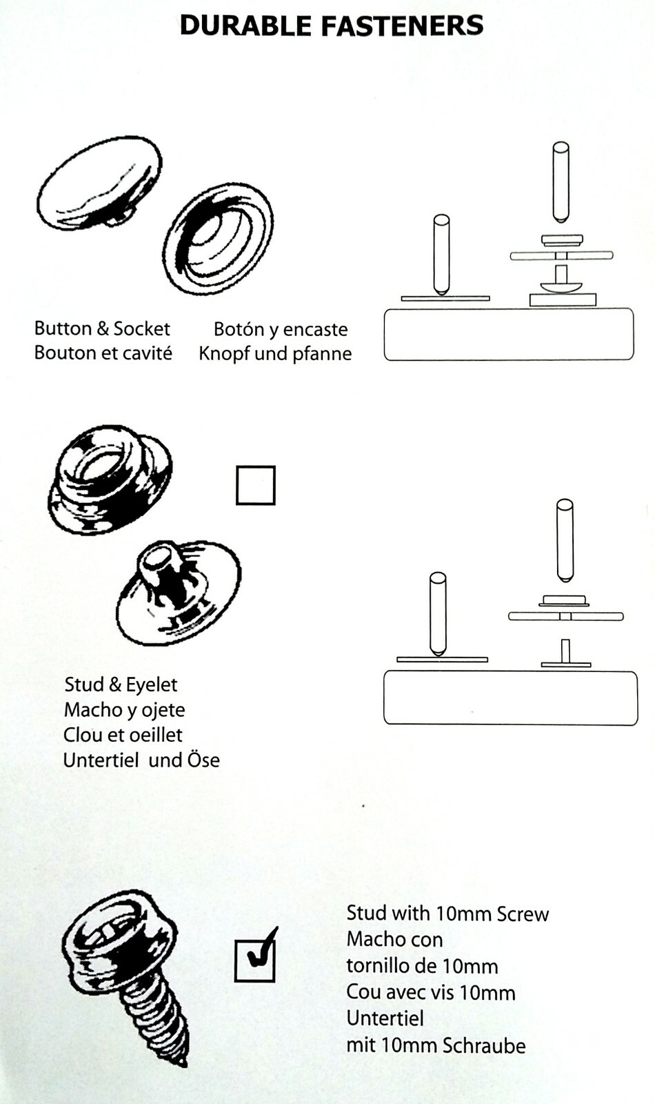 YKK Snad snap fastener self adhesive 40mm & 25mm domed base stud canvas ...