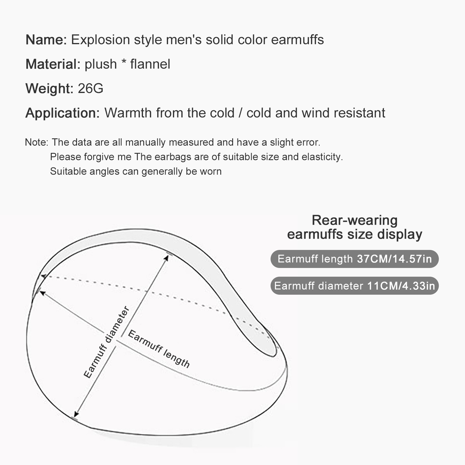 Ear Muffs Fleece Winter Ear Warmers Mens Womens Behind The Head Back ...