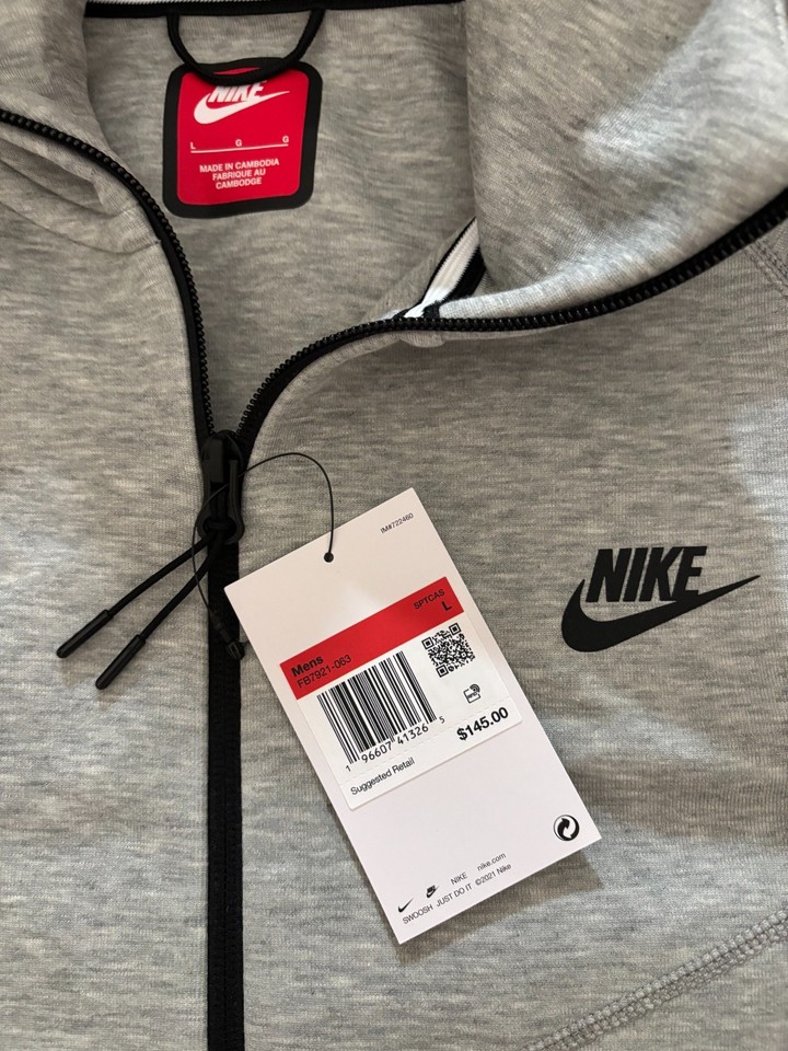 Nike NSW Tech Fleece Windrunner Gray Zip Up Hooded Jacket Men's Large ...