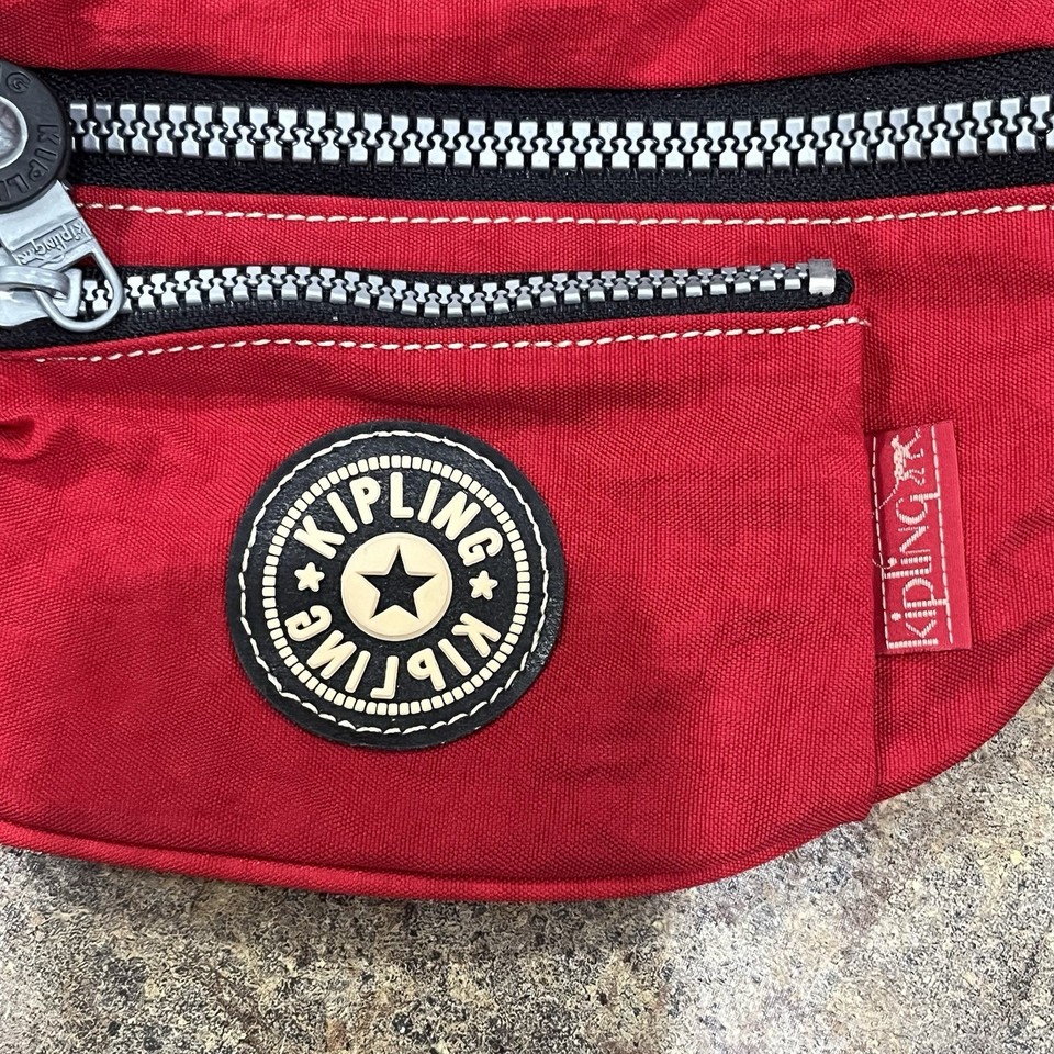 Vintage Kipling Red Nylon Fanny Pack Hip Waist Sling Belt Bag Zip EUC ...