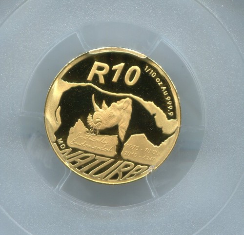 PCGS Secure Plus South Africa 2010 R10 Natura Black Rhino PR69DCAM Gold ...