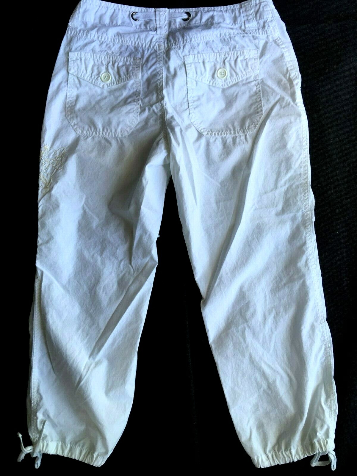 i.e. Relaxed Sz 2P White Summer Cotton Beach Capri Drawstring Legs ...