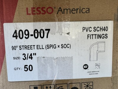 Lesso America 3/4" 90° Street ELL PVC SCH40 FITTINGS QTY 50 | eBay