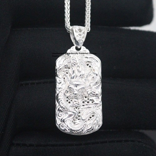 Pure S999 Fine Silver Men Women Lucky Square Dragon Oblong Pendant 1 ...