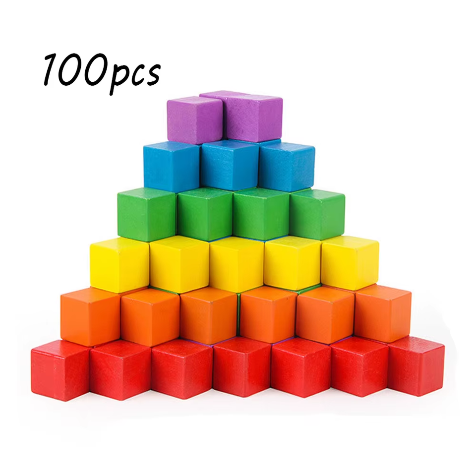100Pcs/Set Wood Cubes Blocks 20Mm Blank Dice Square Corner Colorful ...
