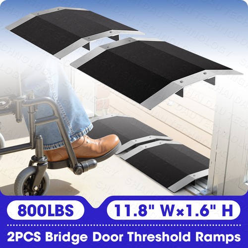11.8" W x 1.6" H Wheelchair Ramp 2PCS Bridge Door Threshold Ramps Black ...