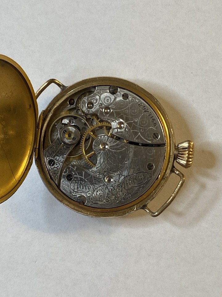 RARE Offset Crown Waltham WW1 trench watch, 3:00 Seconds dial, gold ...