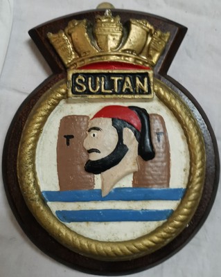 HMS Sultan - Ship Crest Plaque Badge, Hand-Painted, Solid Mahogany ...