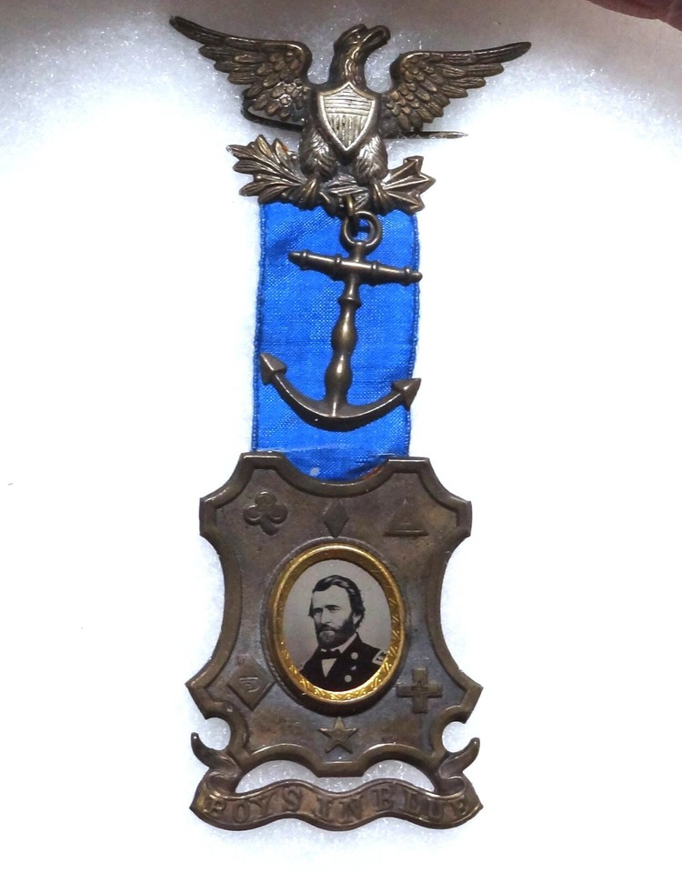 Complete Ulysses S Grant Boys In Blue Ferrotype Ribbon Badge DeWitt-USG ...