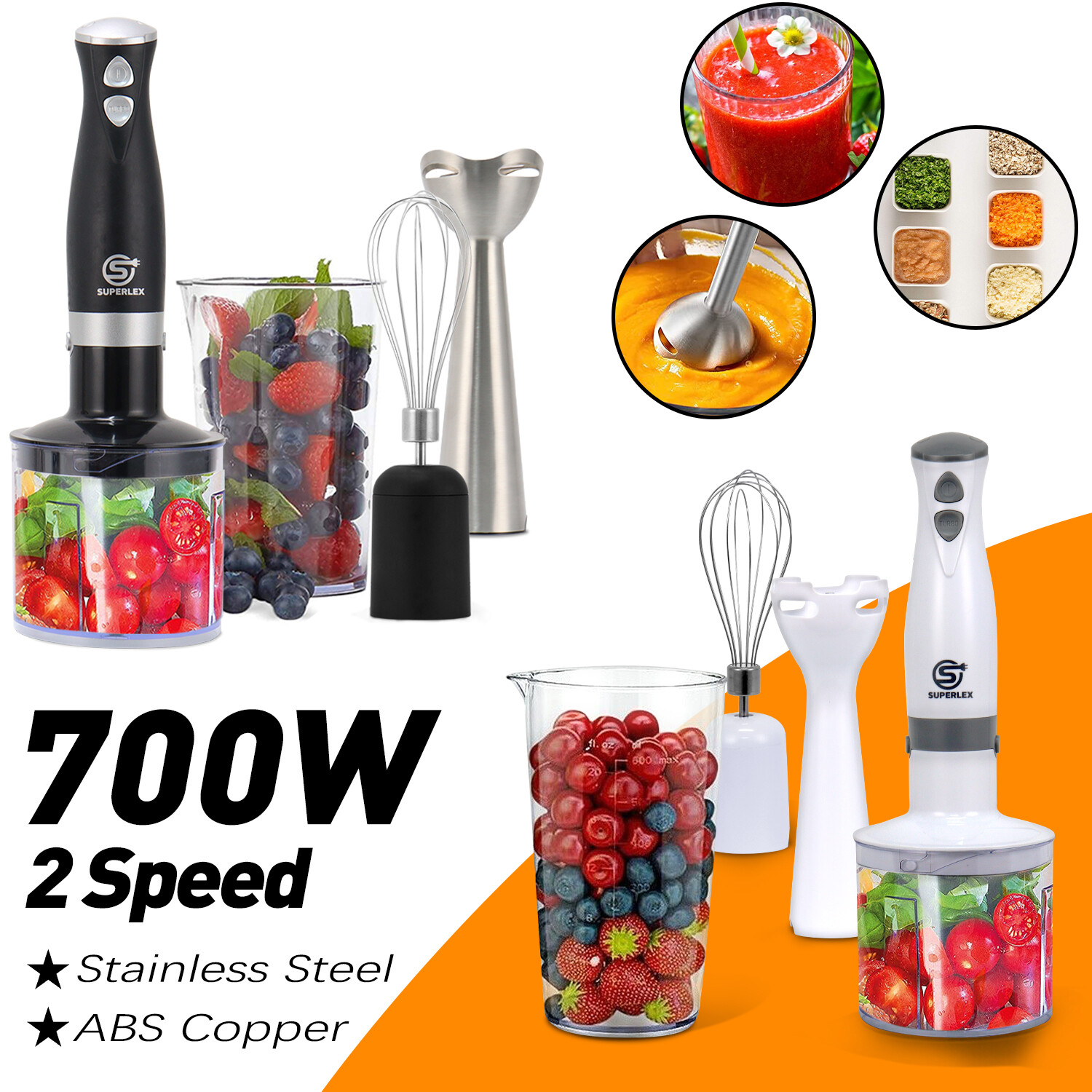 SUPERLEX 4IN1 Handheld Blender Stick Food Processor Mixer Whisk ...