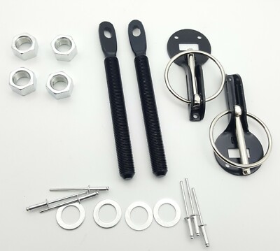 Black Quick Release Bonnet Pin Heavy Duty Steel Hood Pins Set for ...