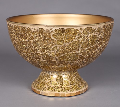 Compote Bowl Vase Gold Mosaic Round Centerpiece 10"D 7"High | eBay