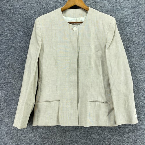 Barry Bricken Blazer Women 10 Beige One Button Long Sleeve Crew Neck ...