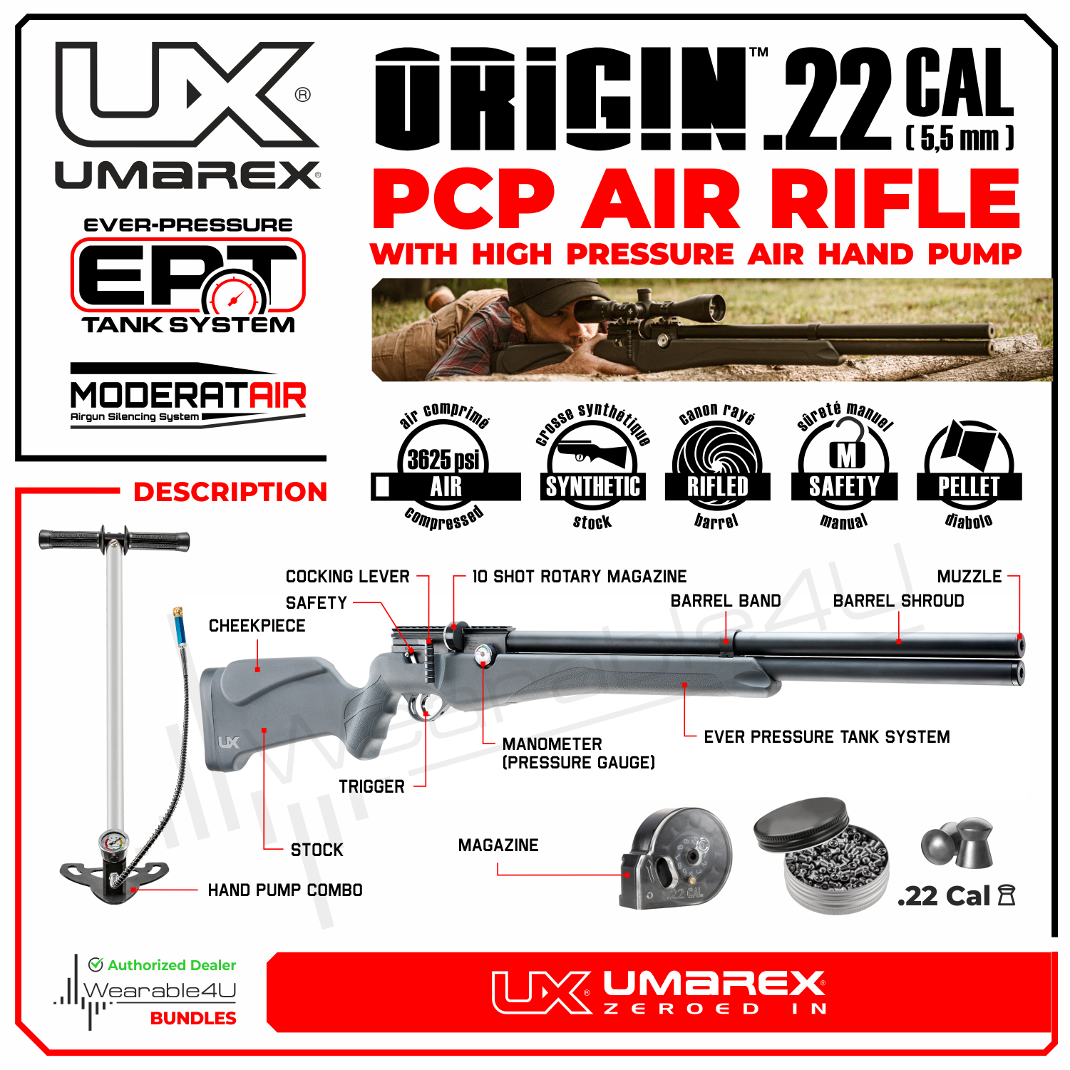 Umarex Origin PCP Air Rifle .22 Cal with Targets and Mag and Pellets ...