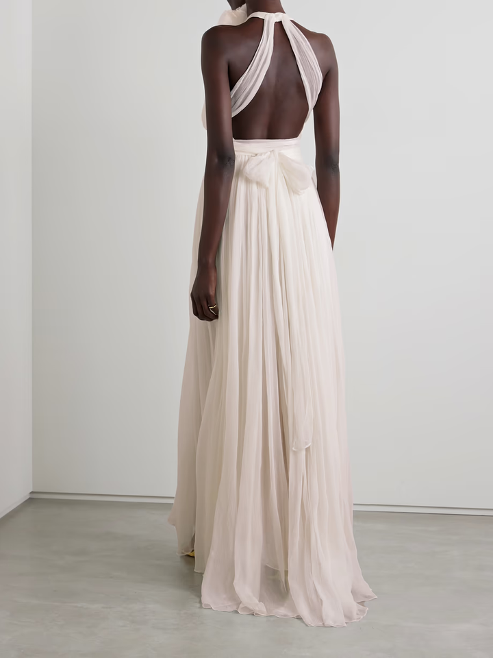 Oscar de la Renta Embellished Organza-Trimmed Silk Crepon Halterneck ...