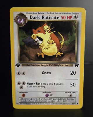 Pokémon TCG - DARK RATICATE - 1ST EDITION - 51/82 - TEAM ROCKET 2000 ...