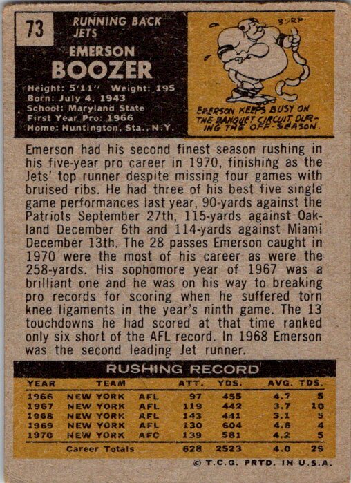1971 Topps #73 Emerson Boozer football card 5R | eBay