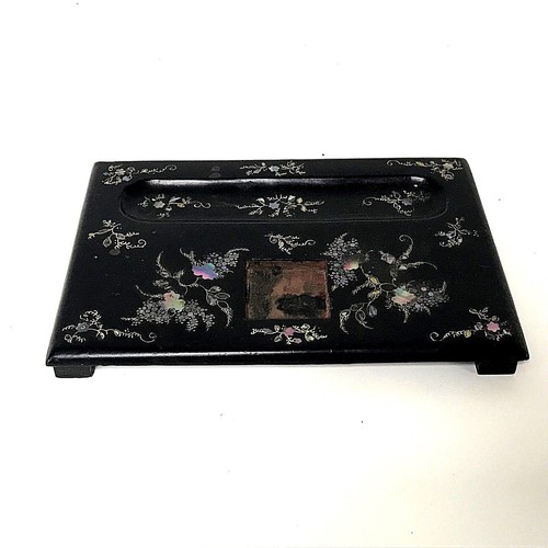 Antique Japanese or Korean Lacquered Desk Writing Inkwell Pen Tray | eBay