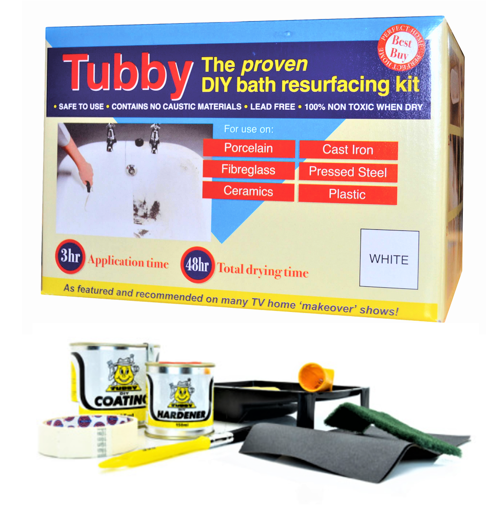 Tubby Bath Resurfacing Repair Kit White Steel Plastic Porcelain Cast ...
