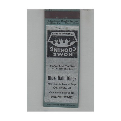Matchbook Cover Blue Ball Diner Blue Ball PA #2 | eBay