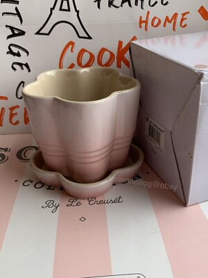 LE CREUSET SHELL PINK FLOWER SHAPE HERB PLANTER RARE LIMITED STONEWARE ...