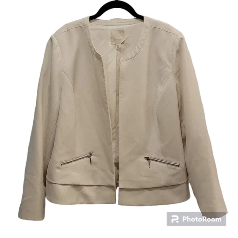 Sejour Collarless Boxy Twill Jacket, White Snow, 14W - Gem