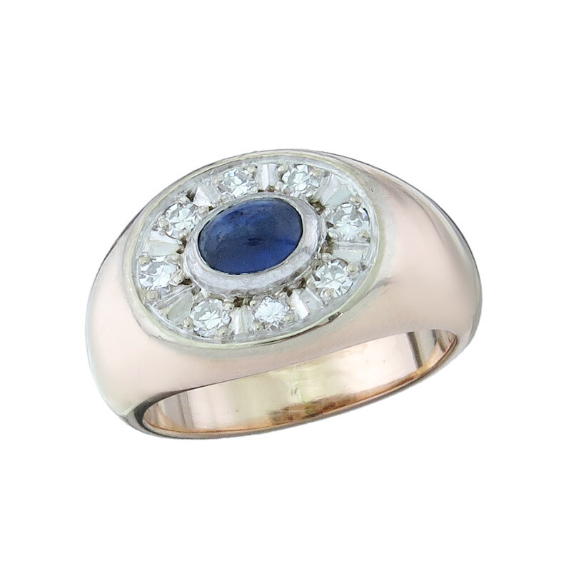 Cabochon Diamond 585 Rose Gold Sapphire Ring - Gem