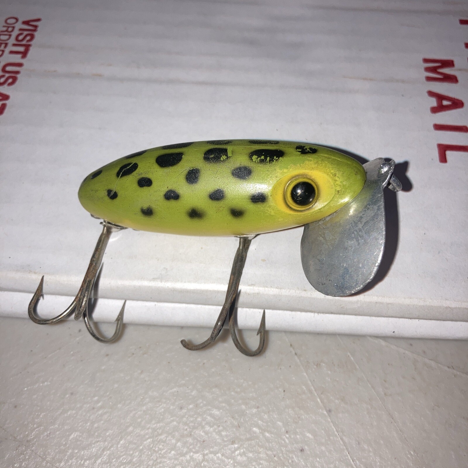 Vintage Fred Arbogast Jitterbug Fishing Lure Top Water Yellow Spotted ...