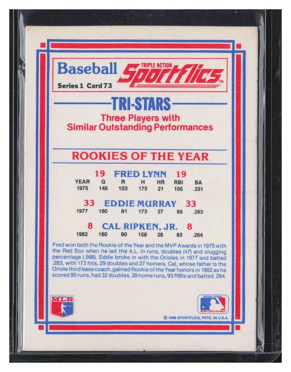 1986 Sportflics #73 ROY Eddie Murray/Cal Ripken Jr/Fred Lynn | eBay