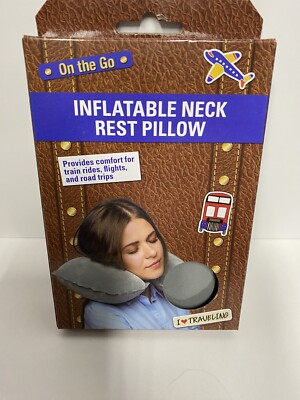 Inflatable Neck Rest Pillow Navy Blue Great for Travel Comfort Rest On ...