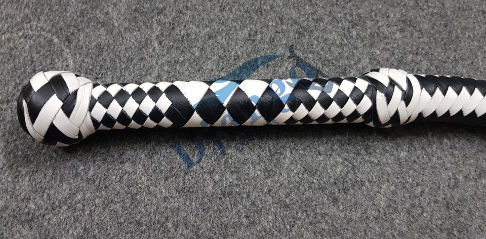 4 Feet 12 Plaits White & Black Real Whip Top Grain Leather Heavy Duty ...