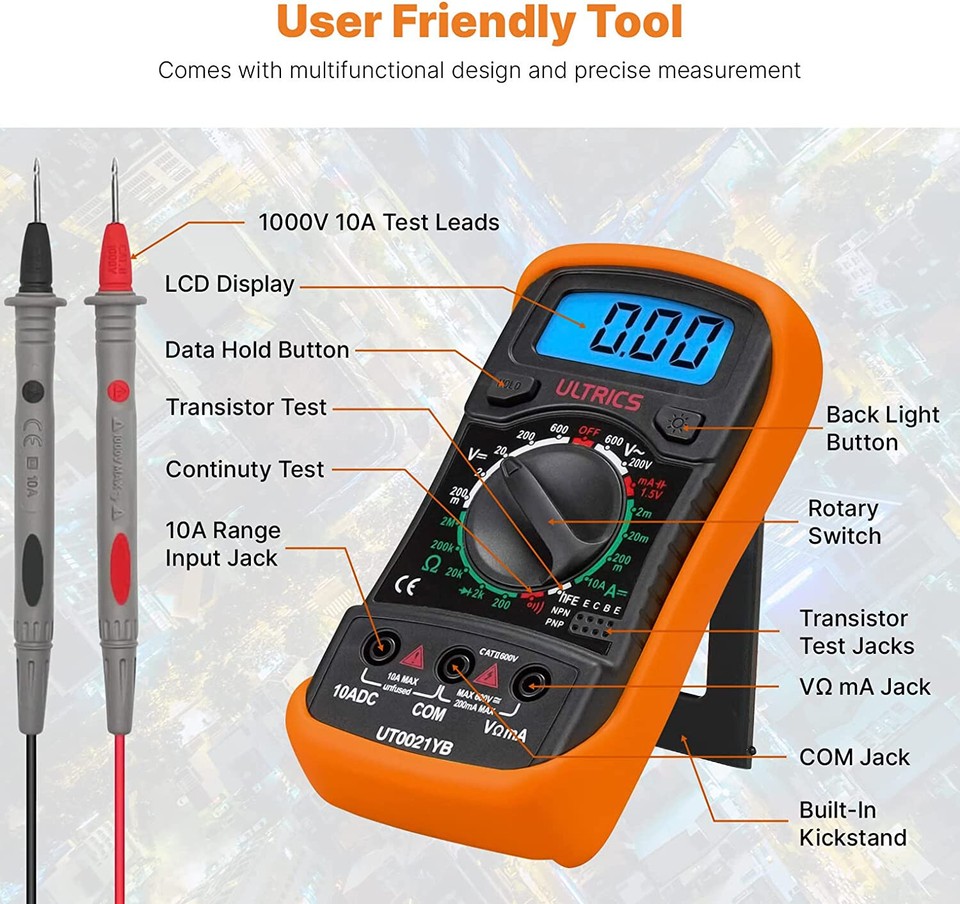 Digital Multimeter Voltmeter Current Ohm AC & DC Voltage Tester Circuit ...