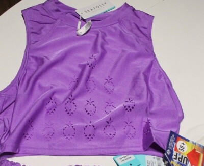 NEW SEAFOLLY PURPLE VIOLET CROPPED SINGLET SWIM TOP SUN VEST SIZE SMALL ...