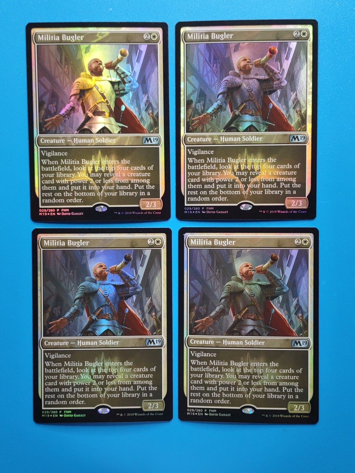 MTG 4x FOIL Militia Bugler x4 NM Core Set 2019 FNM Promo Magic Playset ...