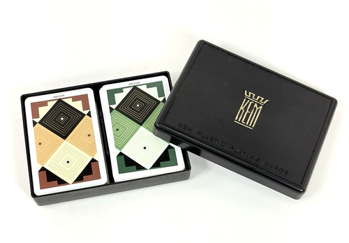 Vtg KEM Plastic Playing Cards Decor Geometric Design 2 Decks w/ Case ...