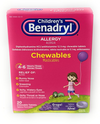 Children's Benadryl Allergy Relief Chewable Tablets, Grape, 20 Ct, 12/ ...