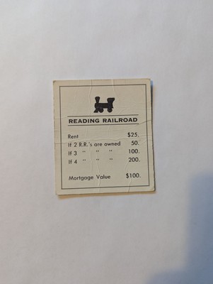 Monopoly Reading Railroad Property Card Replacement 1961 Vintage | eBay