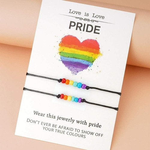 2 Pcs Rainbow LGBTQ Bracelet Cord Lesbian Gay Pride LGBT Beaded String ...
