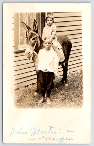 RPPC John Martin w/Georgie Riding Donkey~Aunt Ruby~Miss Agness Toppin ...