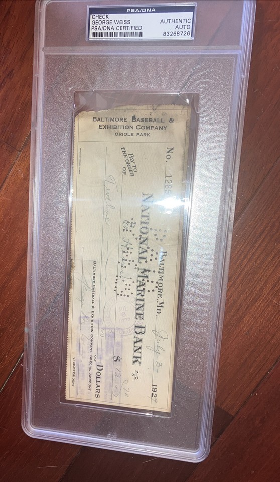 George Weiss New York Yankees Signed check 1929 baltimore orioles psa ...