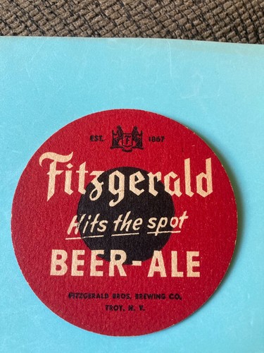 Nice Minty 1950s FITZGERALD BEER-ALE 3" Coaster, Fitzgerald Brewg, Troy ...