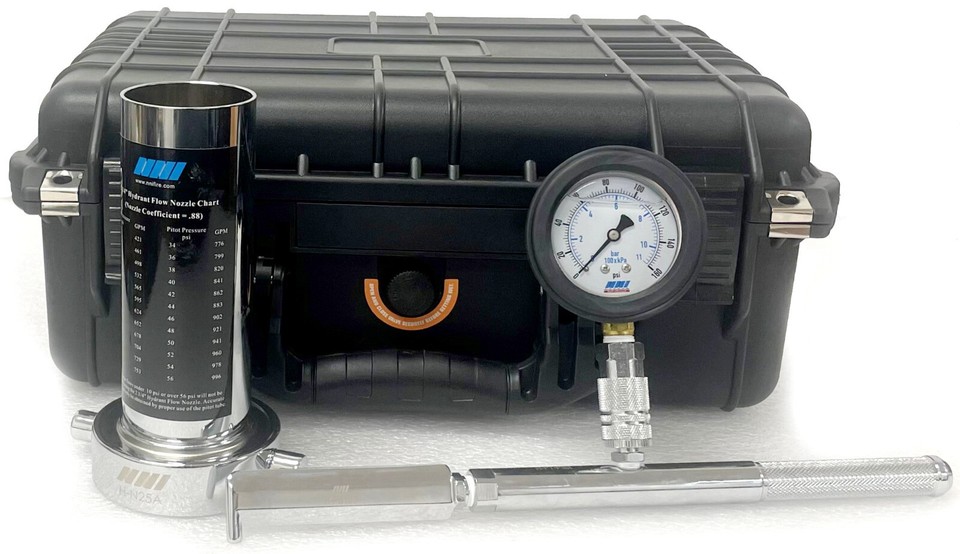 2-1/2" NST Hydrant Flow Pitot Tube Kit with Flow Nozzle 0-160Psi Gauge ...