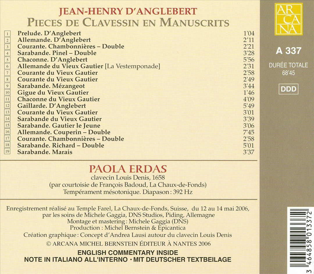 PAOLA ERDAS JEAN-HENRY D'ANGLEBERT: PIECES DE CLAVESSIN EN MANUSCRITS ...