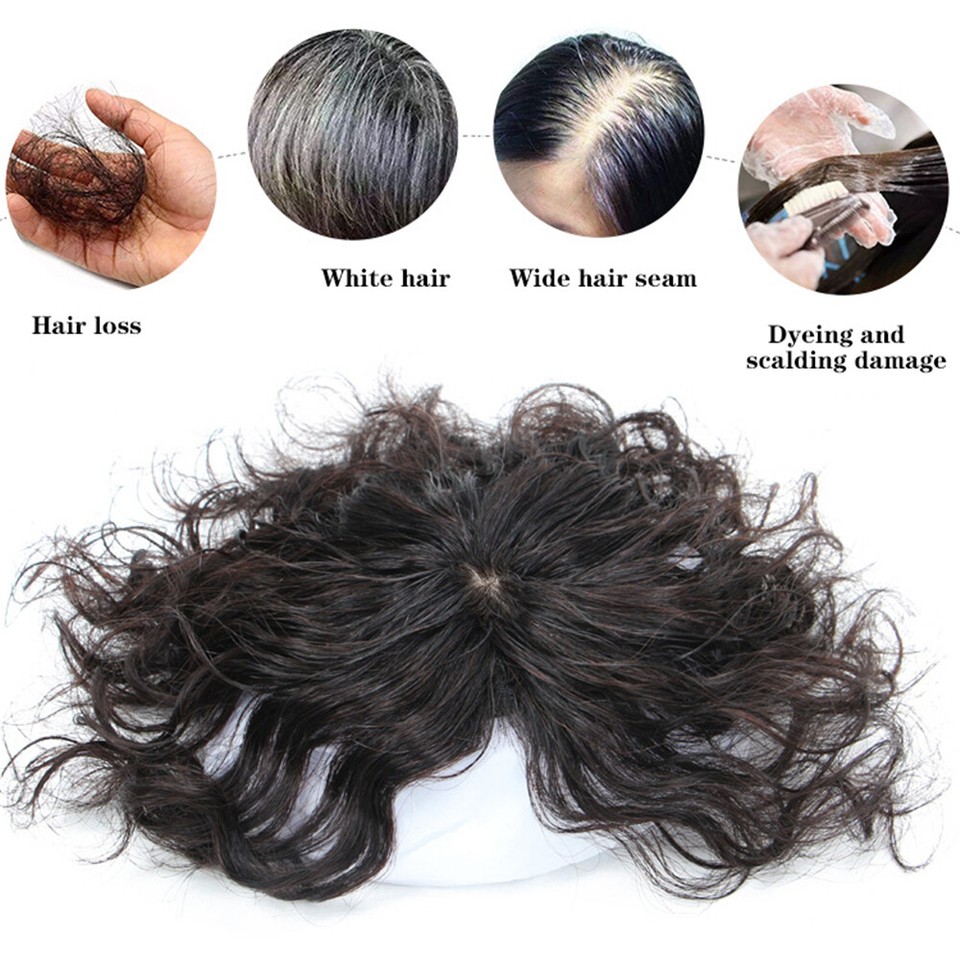 Natural Fluffy Curly Mono 100% RemyHuman Hair Clip in Topper Hair Piece ...